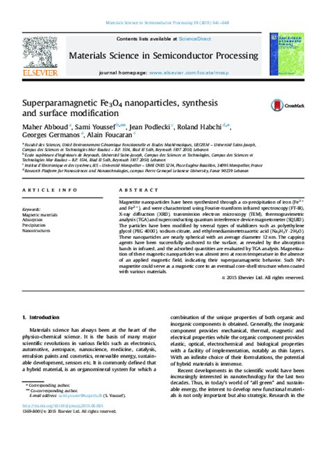 Pdf Superparamagnetic Fe3o4 Nanoparticles Synthesis And Surface Modification Daniel Horák