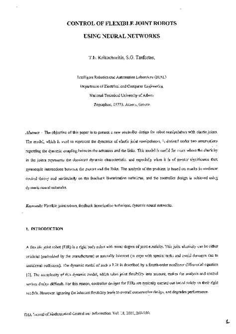 Pdf Control Of Flexible Joint Robots Using Neural Networks