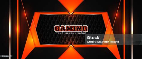 금속 기술 개념미래형 오렌지와 블랙 추상 게이밍 배너 디자인 템플릿 벡터 라유 3차원 형태에 대한 스톡 벡터 아트 및 기타