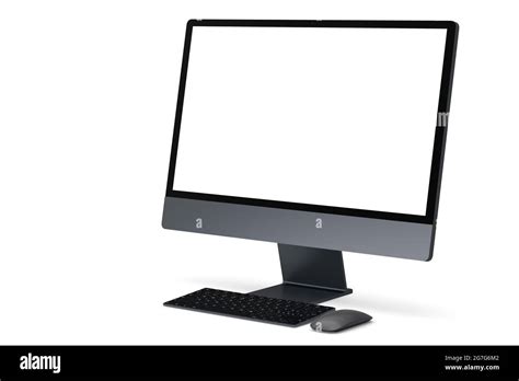 Realistic Dark Grey Computer Screen Display With Keyboard And Mouse Isolated On White Background