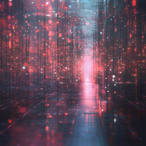 Futuristic Digital Data Network With Glowing Red And Blue Lights Stock