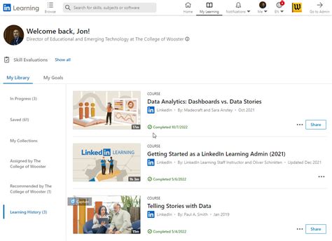 navigate the linkedin learning interface technology wooster