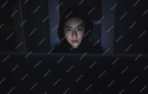 Premium Photo Night Hacker And Cyber Security With Woman And Laptop For Coding Software And