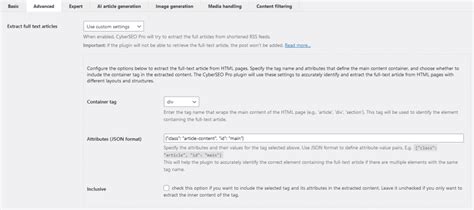 extracting full text articles using container tags cyberseo pro