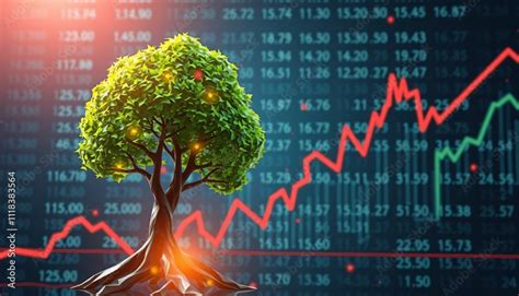The Tree Are Grow Up On Stock Marke Chart And Graph Background Generative AI Stock Illustration