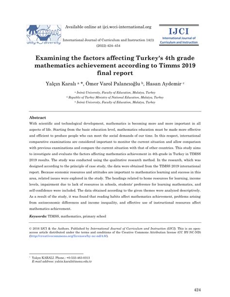 Pdf Examining The Factors Affecting Turkeys 4th Grade Mathematics