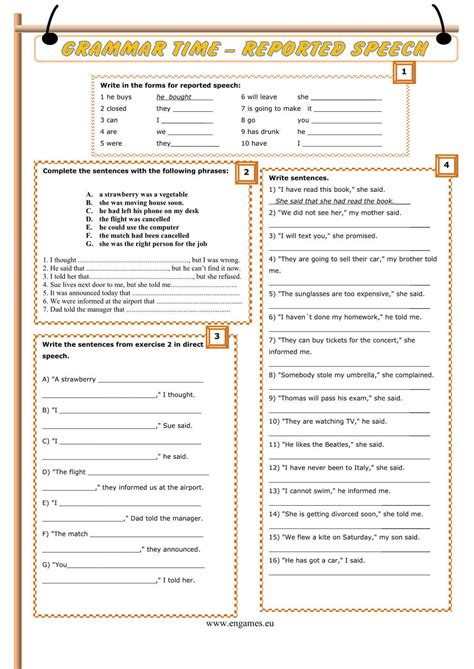 Reported Speech Speaking Worksheet