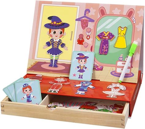 Toyandona 1 Set Magnetic Wooden Dress Up Dolls Play Set Wooden Doll