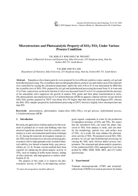 Pdf Microstructure And Photocatalytic Property Of Sio2 Tio2 Under