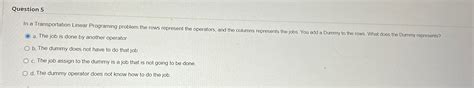 Solved Question 5in A Transportation Linear Programing