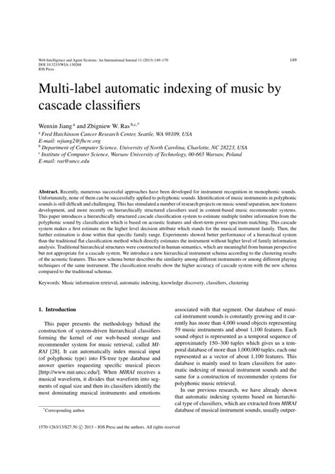 Pdf Multi Label Automatic Indexing Of Music By Cascade Classifiers
