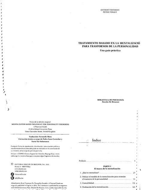 Bateman Amp Amp Fonagy Tratamiento Basado En La Mentalizaci 243 N Para Trastornos De La