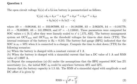 The Open Circuit Voltage V0s Of A Li Ion Battery Is
