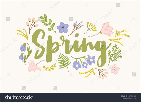 Spring Word Handwritten Elegant Cursive Calligraphic Stock Vector Royalty Free 1075031408