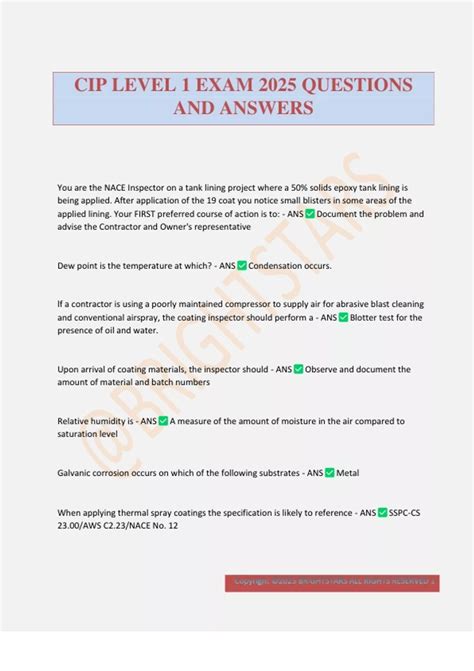 Cip Level 1 Exam 2025 Questions And Answers Nace Cip 1 Stuvia Us
