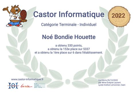 Concours Castor Informatique Institut Lemonnier