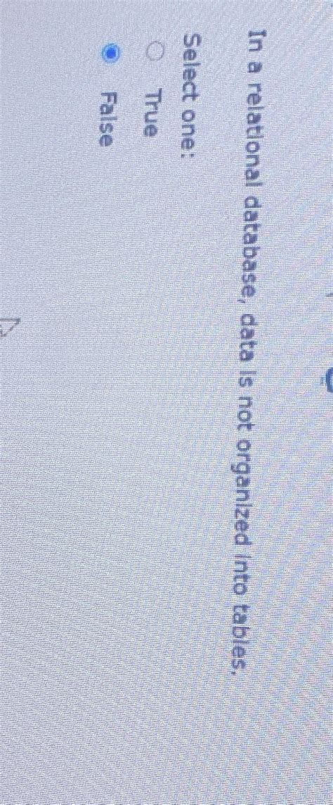 Solved In A Relational Database Data Is Not Organized Into