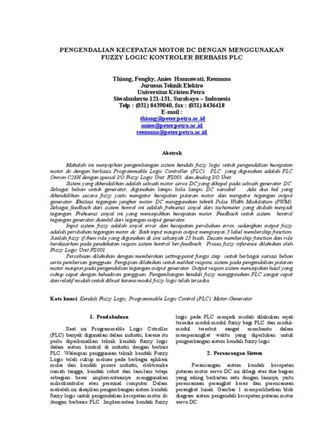 Pengendalian Kecepatan Motor Dc Dengan Menggunakan Fuzzy Logic Kontroler Berbasis Plc Labview Pdf