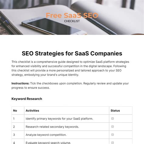 Free Saas Seo Checklist Template To Edit Online