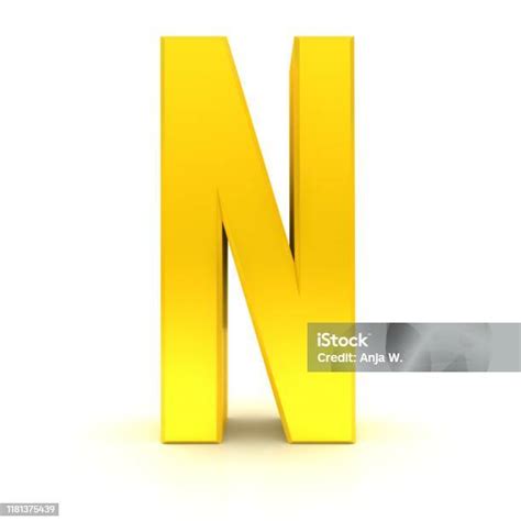 문자 N 대문자 골드 노란색 글꼴 3d 렌더링 기호 기호 문자 텍스트 그래픽 흰색 배경에 잘라 알파벳 N에 대한 스톡 사진 및