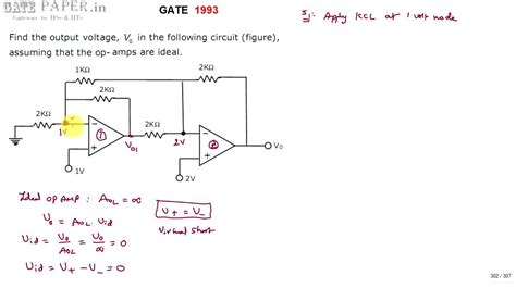 gate 1993 ece output of given op amp circuit youtube