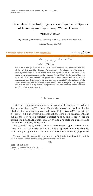 Pdf Generalized Spectral Projections On Symmetric Spaces Of