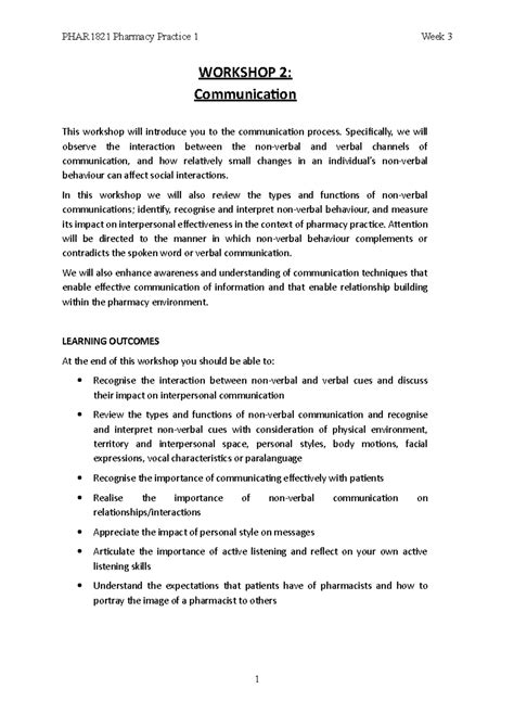 Workshop Babe Handout PHAR USyd Studocu