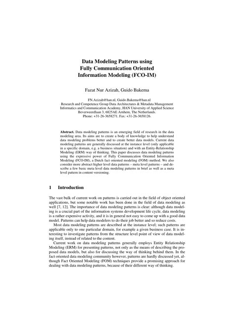 Pdf Data Modeling Patterns Using Fully Communication Oriented Information Modeling Fco Im