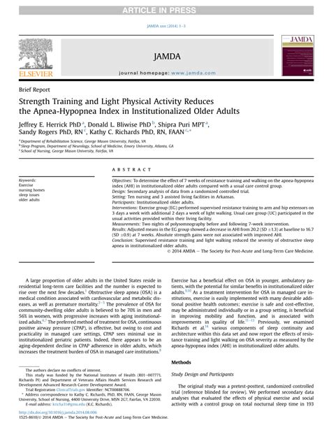 Pdf Strength Training And Light Physical Activity Reduces The Apnea Hypopnea Index In