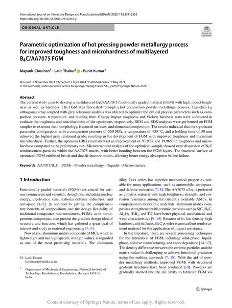 Parametric Optimization Of Hot Pressing Powder Metallurgy Process For Improved Toughness And