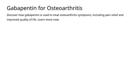 Gabapentin For Osteoarthritis Meds Is