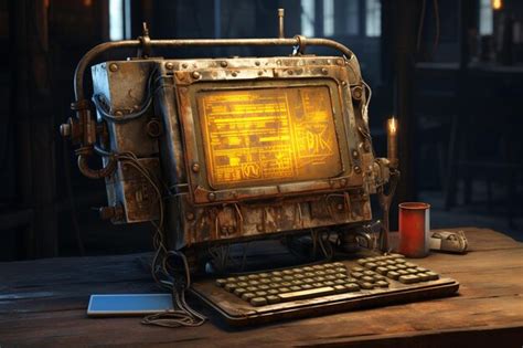 Premium Ai Image Rustic Computing Device With Illuminated Glyphs Re 00541 00