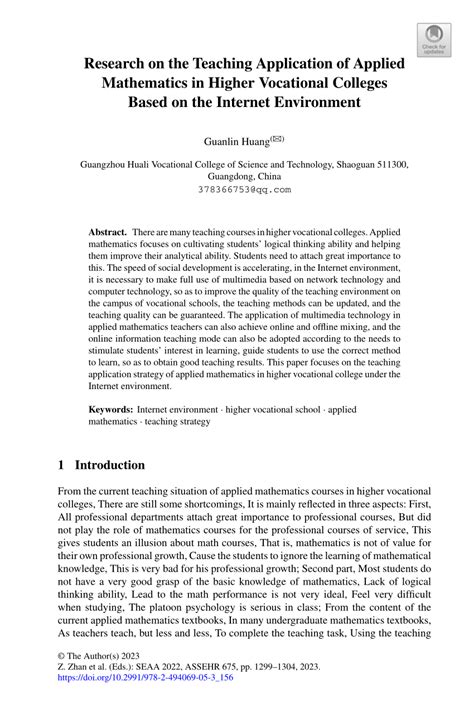 Pdf Research On The Teaching Application Of Applied Mathematics In Higher Vocational Colleges