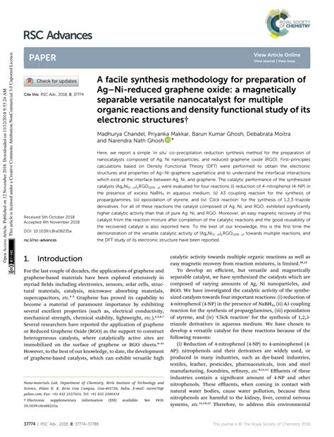 Pdf A Facile Synthesis Methodology For Preparation Of Agni Reduced