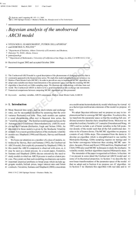 pdf bayesian analysis of the unobserved arch model