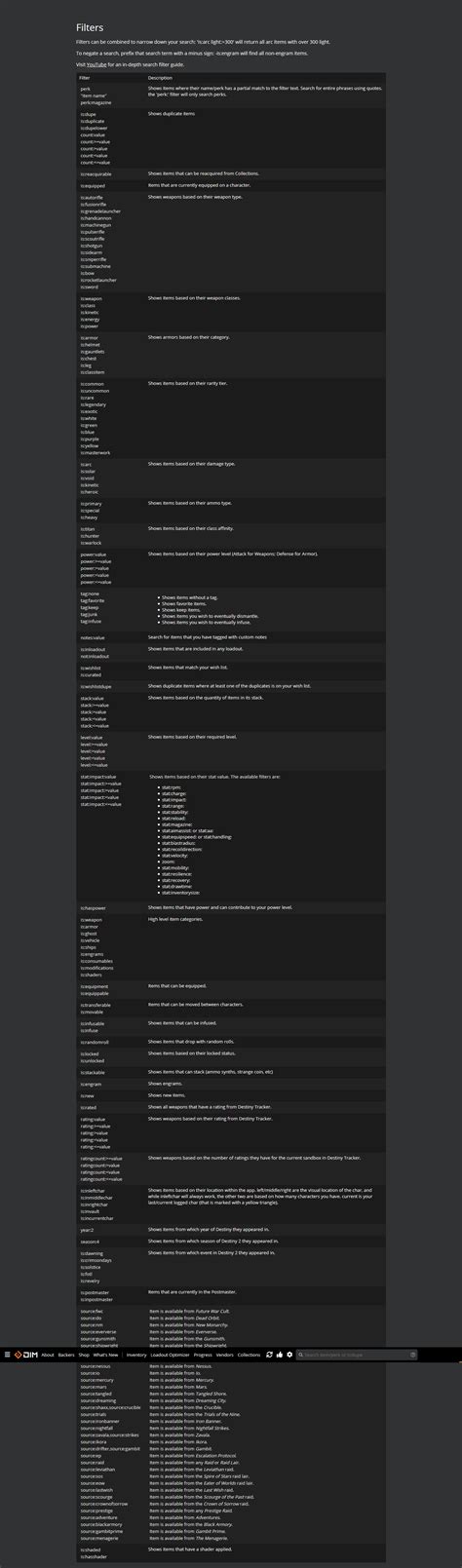 dim command list r destinythegame