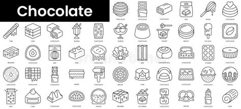 Set Of Outline Chocolate Icons Minimalist Thin Linear Web Icon Set
