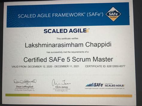Lakshminarasimham Chappidi On Linkedin This Weekend Completed Safe 5 Scrum Master Certificate