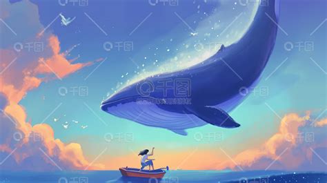 插画ai数字艺术 船上的女孩和天空中的鲸鱼的小清新风格的插画 Ai图片免费下载png格式4368像素编号69361143 千图网