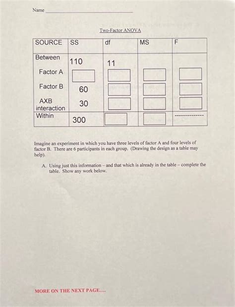 Solved Two Factor Anova Imagine An Experiment In Which You