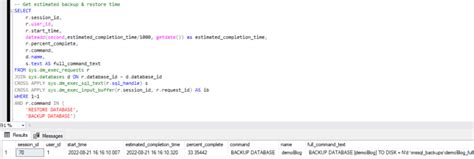 Get Estimated Database Backuprestore Example Sql Dba Blog