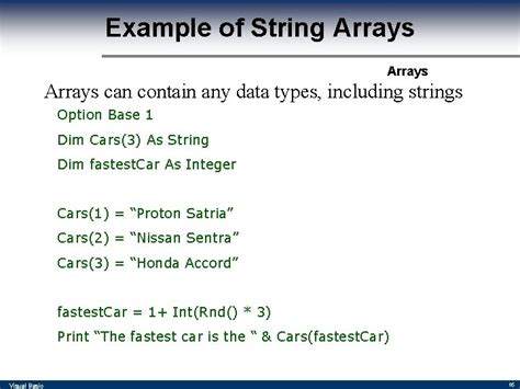 Visual Basic Arrays Topic Structure Of The Lesson