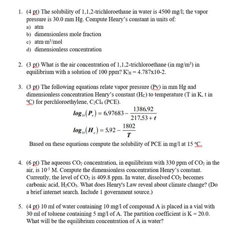 Solved 4pt ﻿the Solubility Of 1 1 2 Trichloroethane In