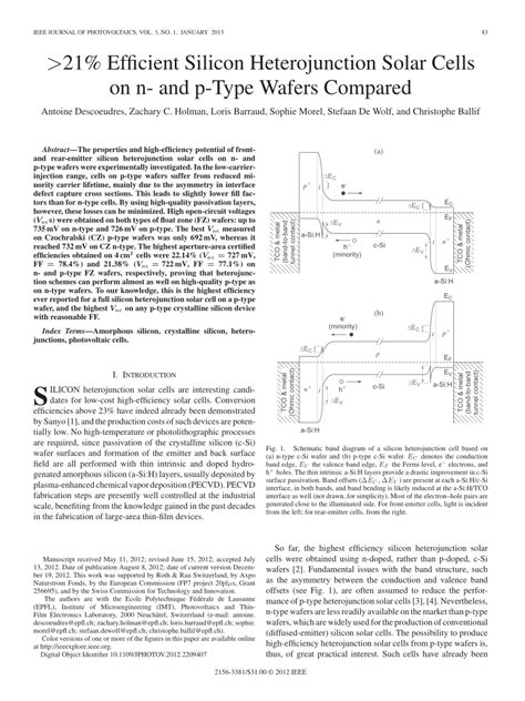 Pdf 21 Efficient Silicon Heterojunction Solar Cells On N And P Type Wafers Compared