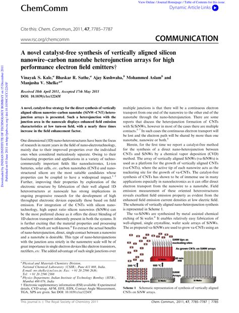 Pdf A Novel Catalyst Free Synthesis Of Vertically Aligned Silicon Nanowirecarbon Nanotube