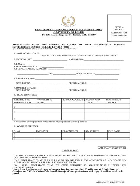 Fillable Online Sscbs Du Ac Note Attach Self Attested Copy Of Supporting Documents Like Fax