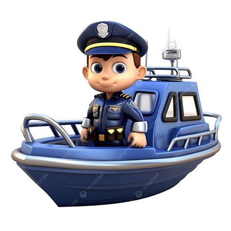 รูปภาพประกอบตัวละคร 3 มิติของเรือตำรวจสายตรวจ Png 3d อักขระ การ์ตูนภาพ Png สำหรับการดาวน์โหลดฟรี