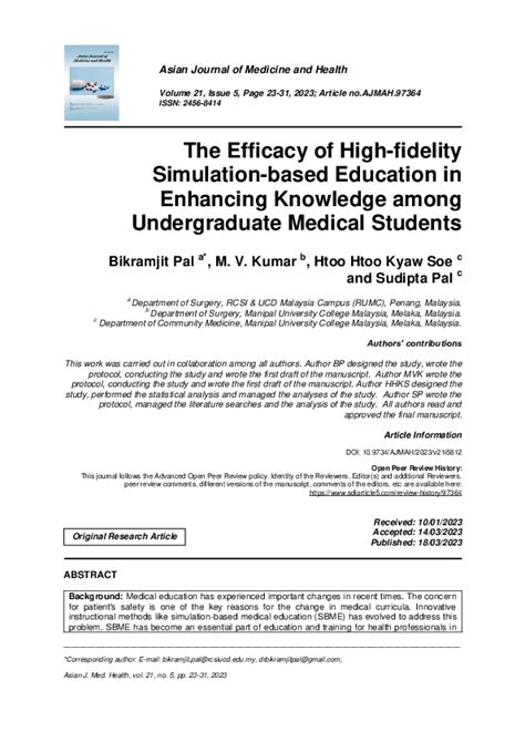 Pdf The Efficacy Of High Fidelity Simulation Based Education In Enhancing Knowledge Among