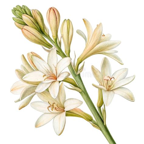 Watercolor Tuberose Flowers Clipart Isolated On White Background Stock