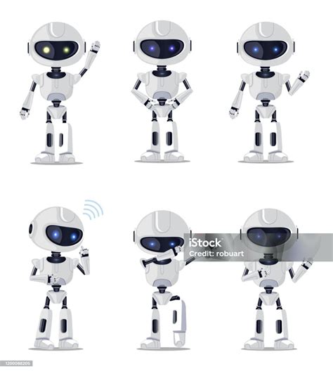 흰색 배경에 고립 된 여섯 예쁜 Ai 기계 로봇에 대한 스톡 벡터 아트 및 기타 이미지 로봇 컷아웃 사이보그 Istock